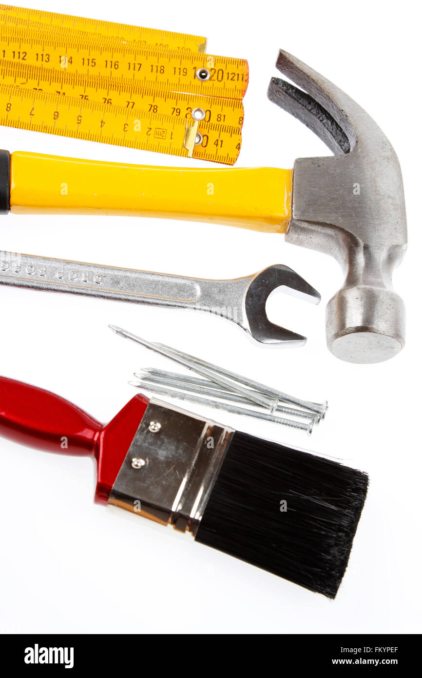 Assortment of tools on plain background Stock Photo - Alamy