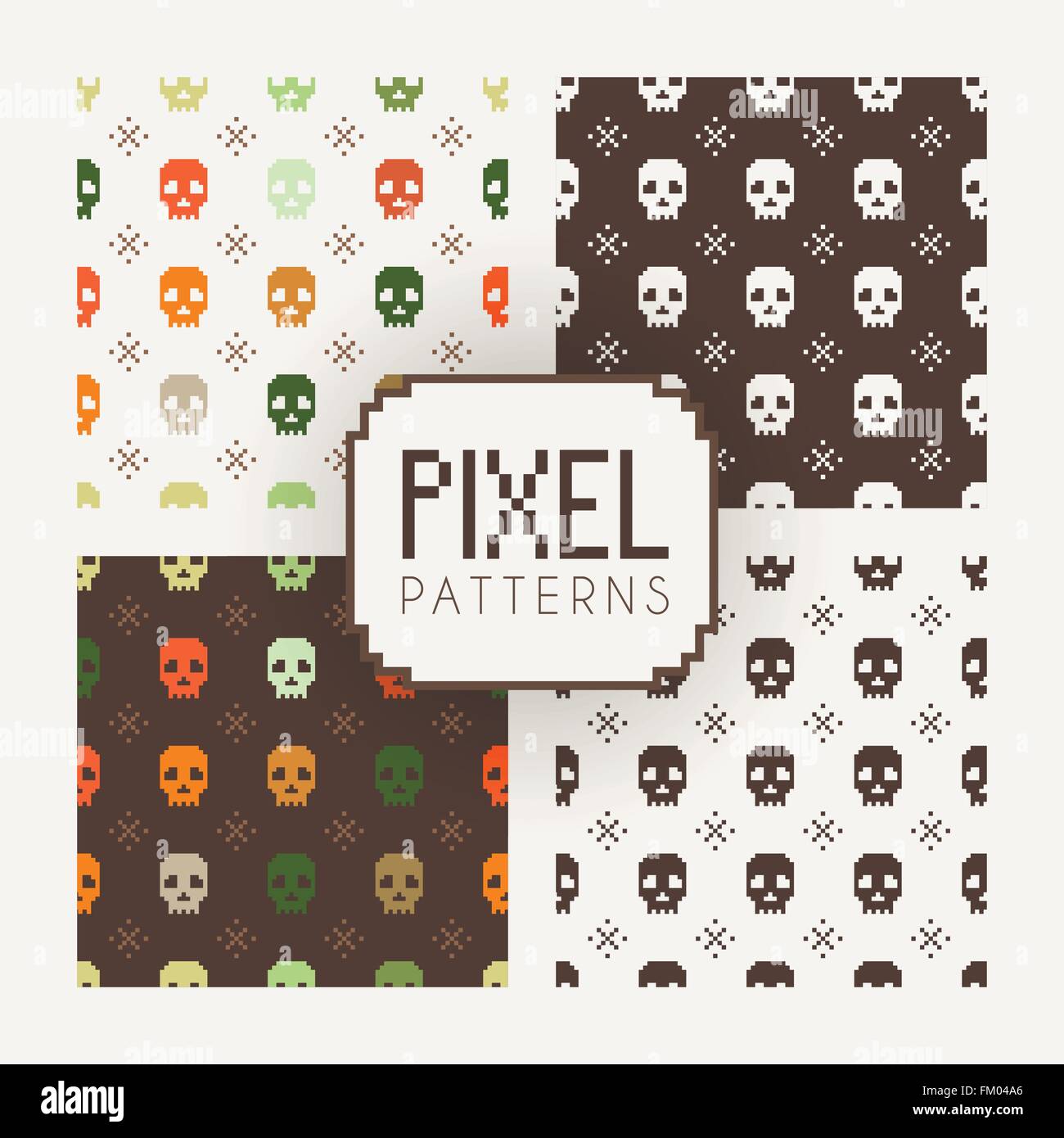 Set of vector seamless colorful and monochrome patterns of pixel skulls ...