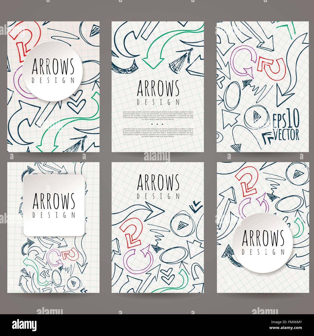 Set of six vector designs of hand-drawn arrow. Cover design, brochures ...