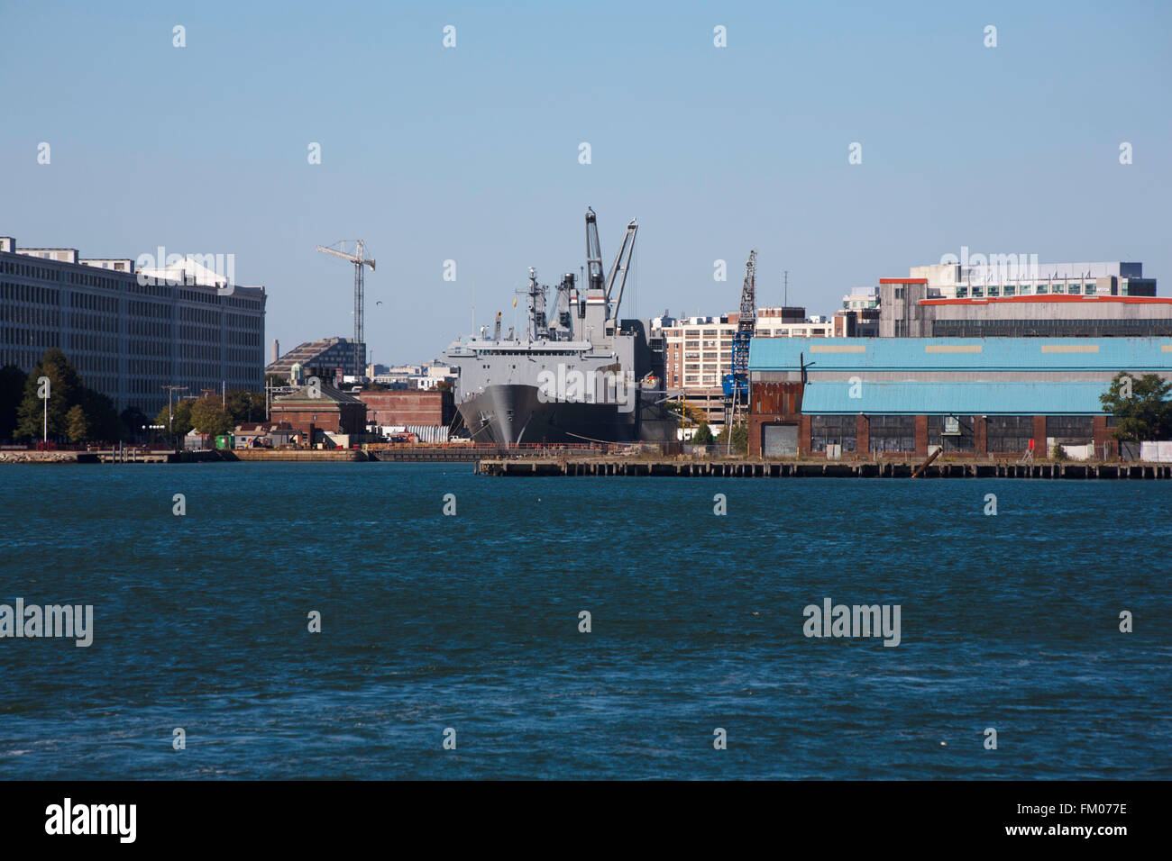 Naval ship in dry dock The Reserved Channel Seaport District Boston ...