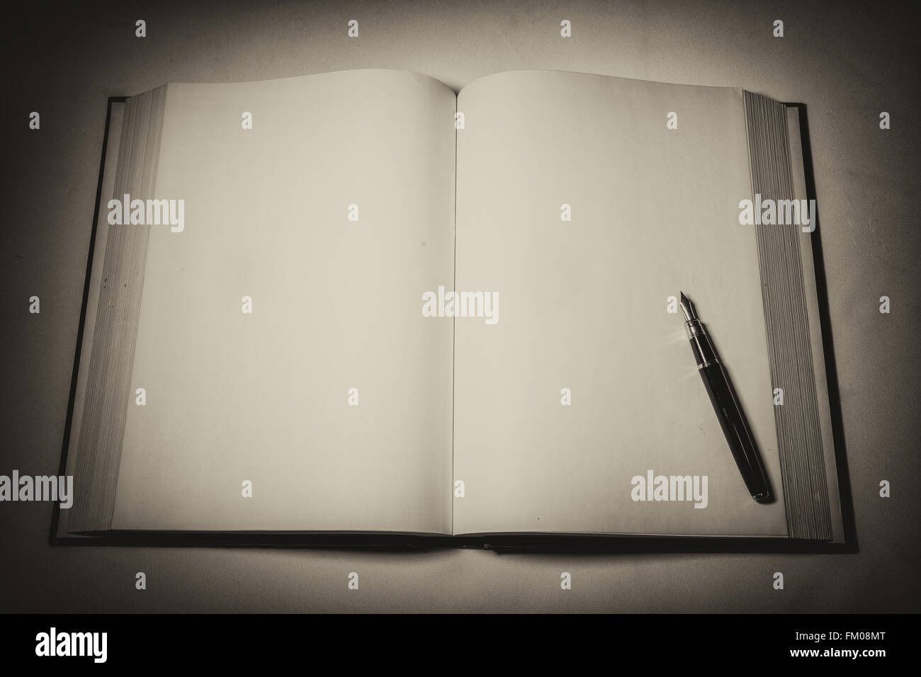 Blank white pages in an open hardcover book Stock Photo - Alamy