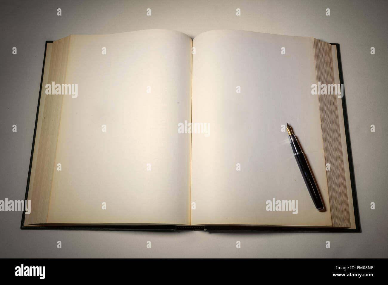 Blank white pages in an open hardcover book Stock Photo - Alamy