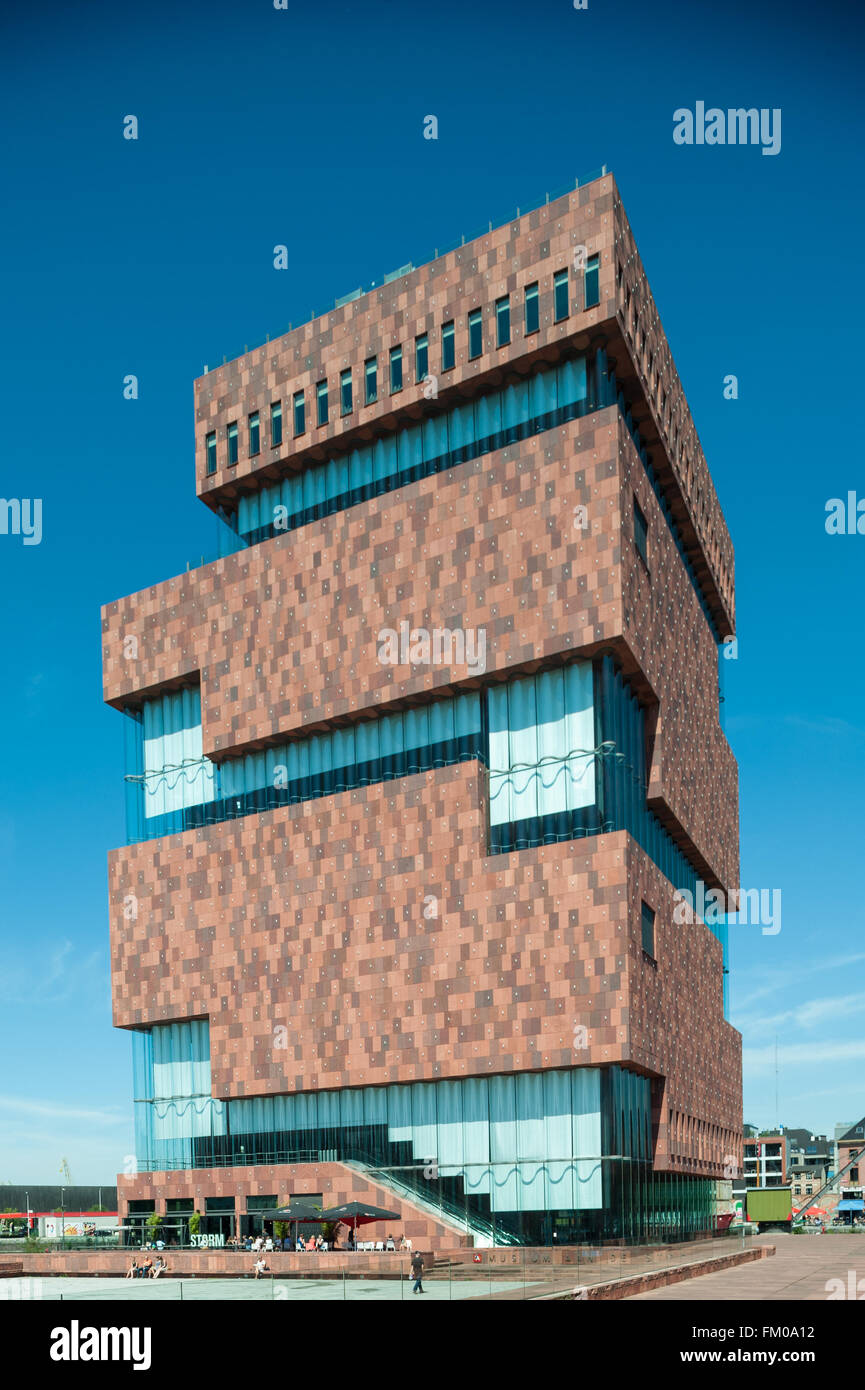 Belgium, Antwerp, full height view of the MAS museum Stock Photo - Alamy