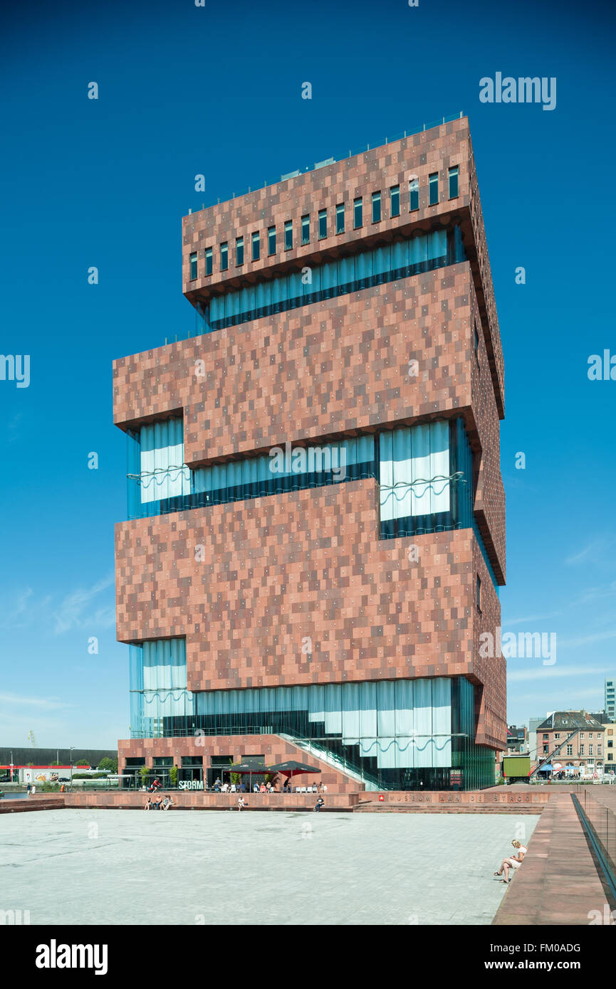 Belgium, Antwerp, full height view of the MAS museum Stock Photo - Alamy