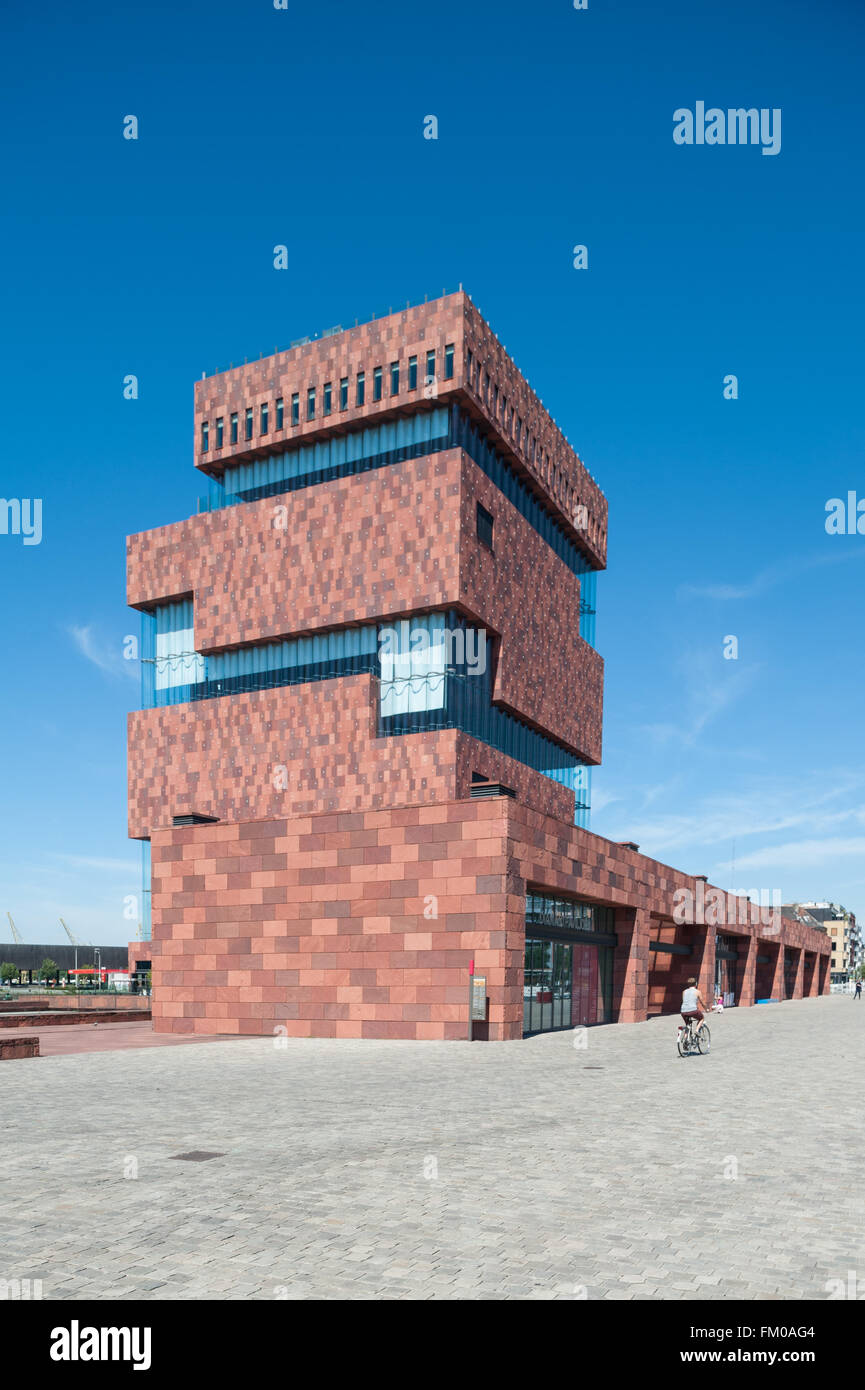 Belgium, Antwerp, full height view of the MAS museum Stock Photo - Alamy