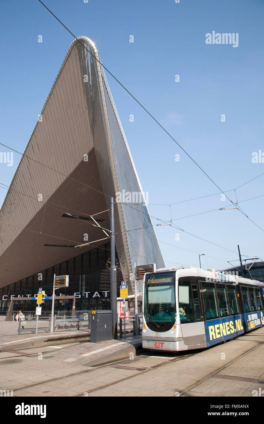 Tram outside Centraal Railway Station, Rotterdam, Holland, Europe Stock ...