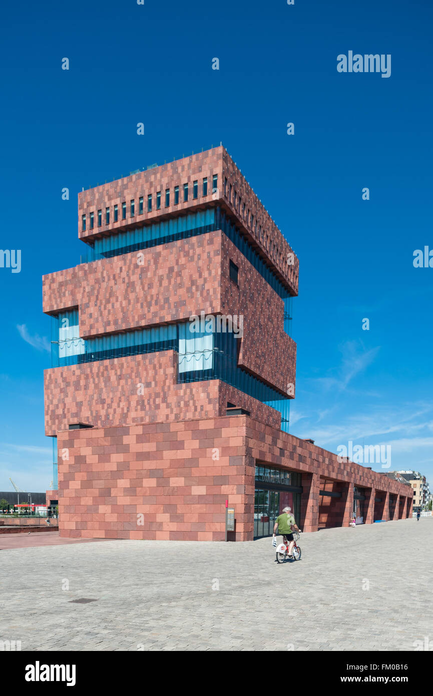 Belgium, Antwerp, full height view of the MAS museum Stock Photo - Alamy