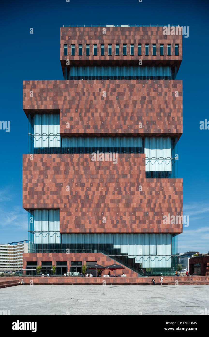 Belgium, Antwerp, full height view of the MAS museum Stock Photo - Alamy