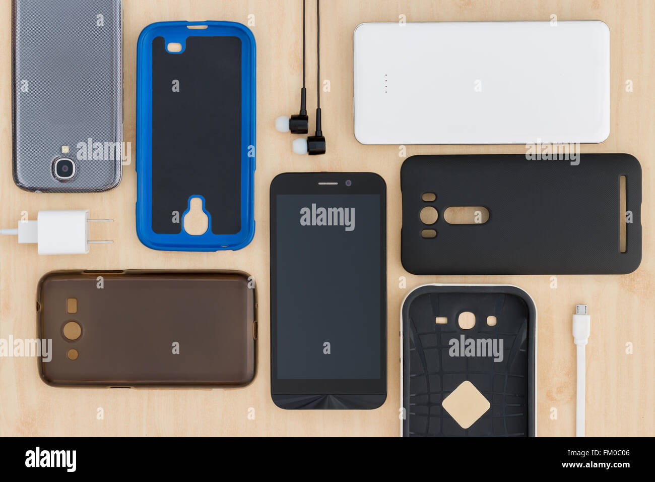 collection Cell phone, smartphone and accessories for background Stock ...