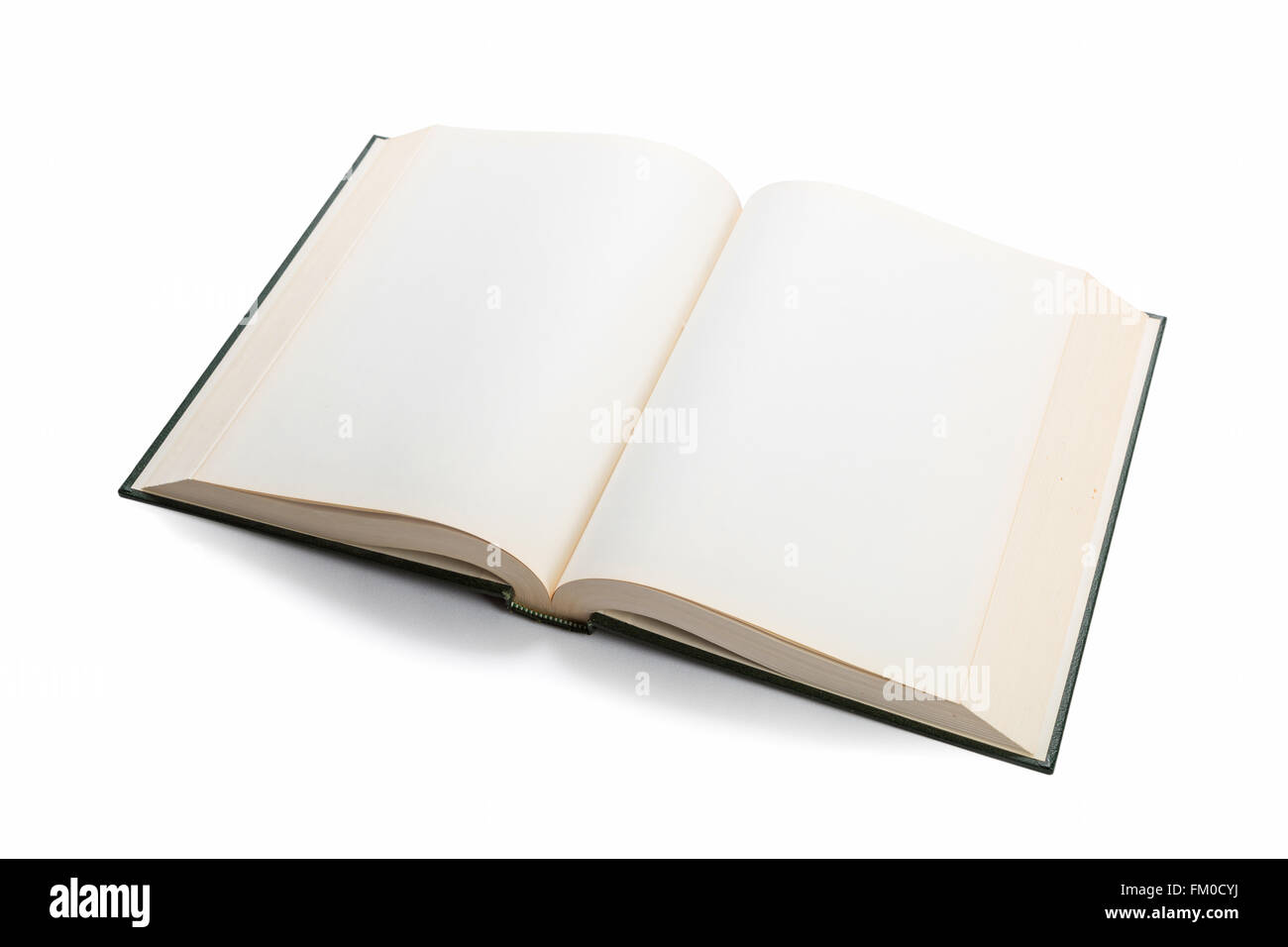 Blank white pages in an open hardcover book isolated on a white ...