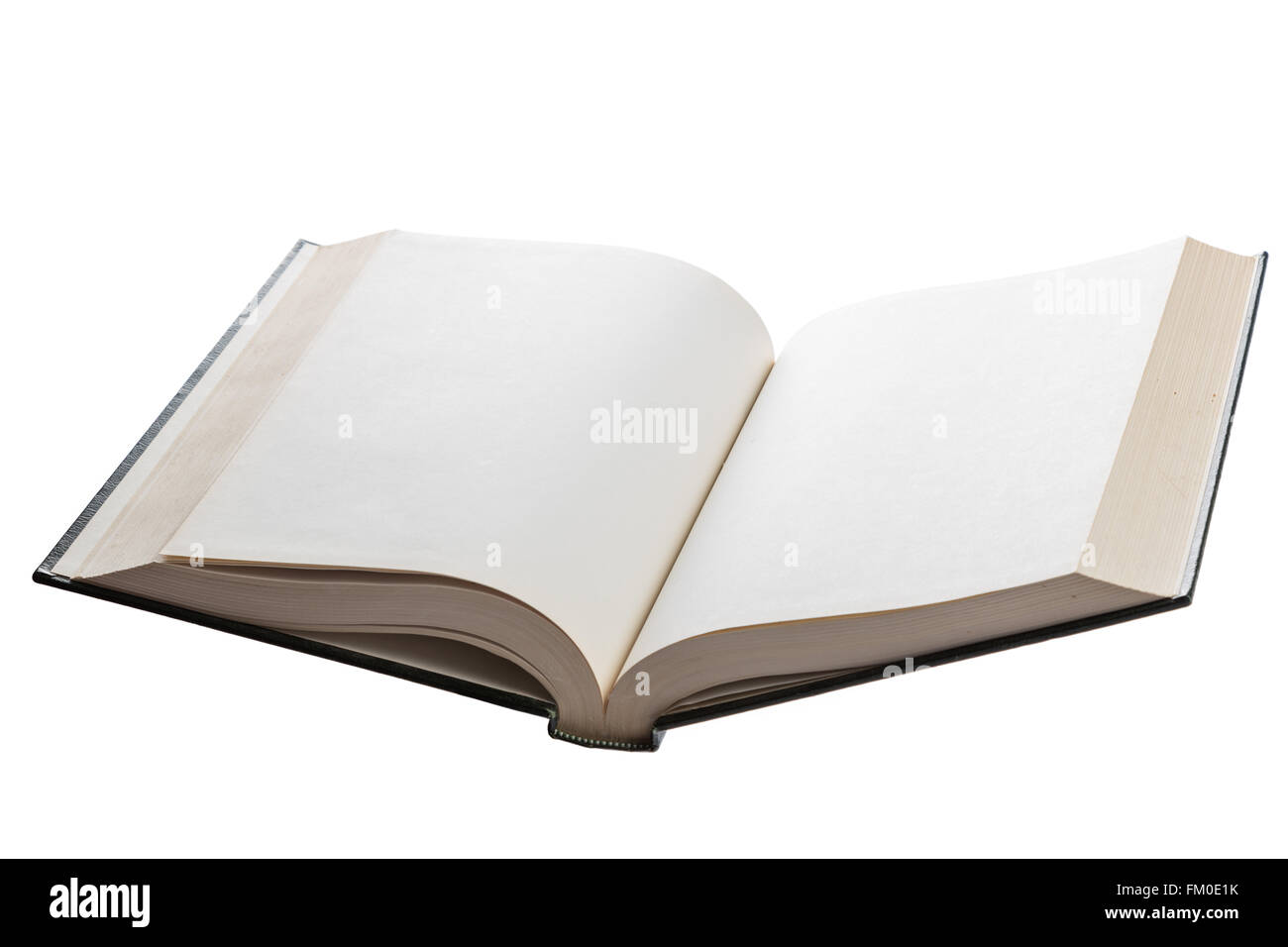 Blank white pages in an open hardcover book isolated on a white ...