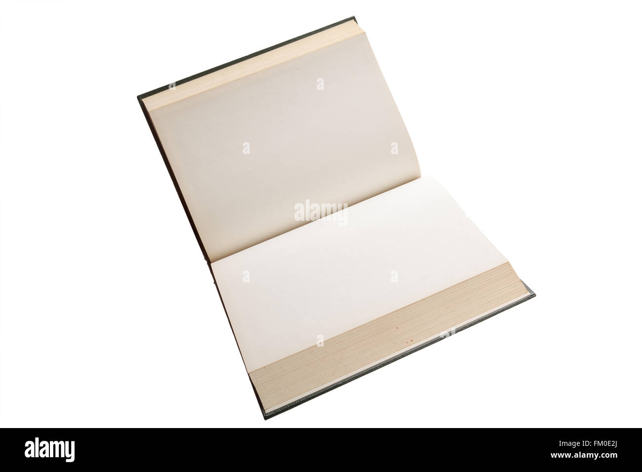 Blank white pages in an open hardcover book isolated on a white ...