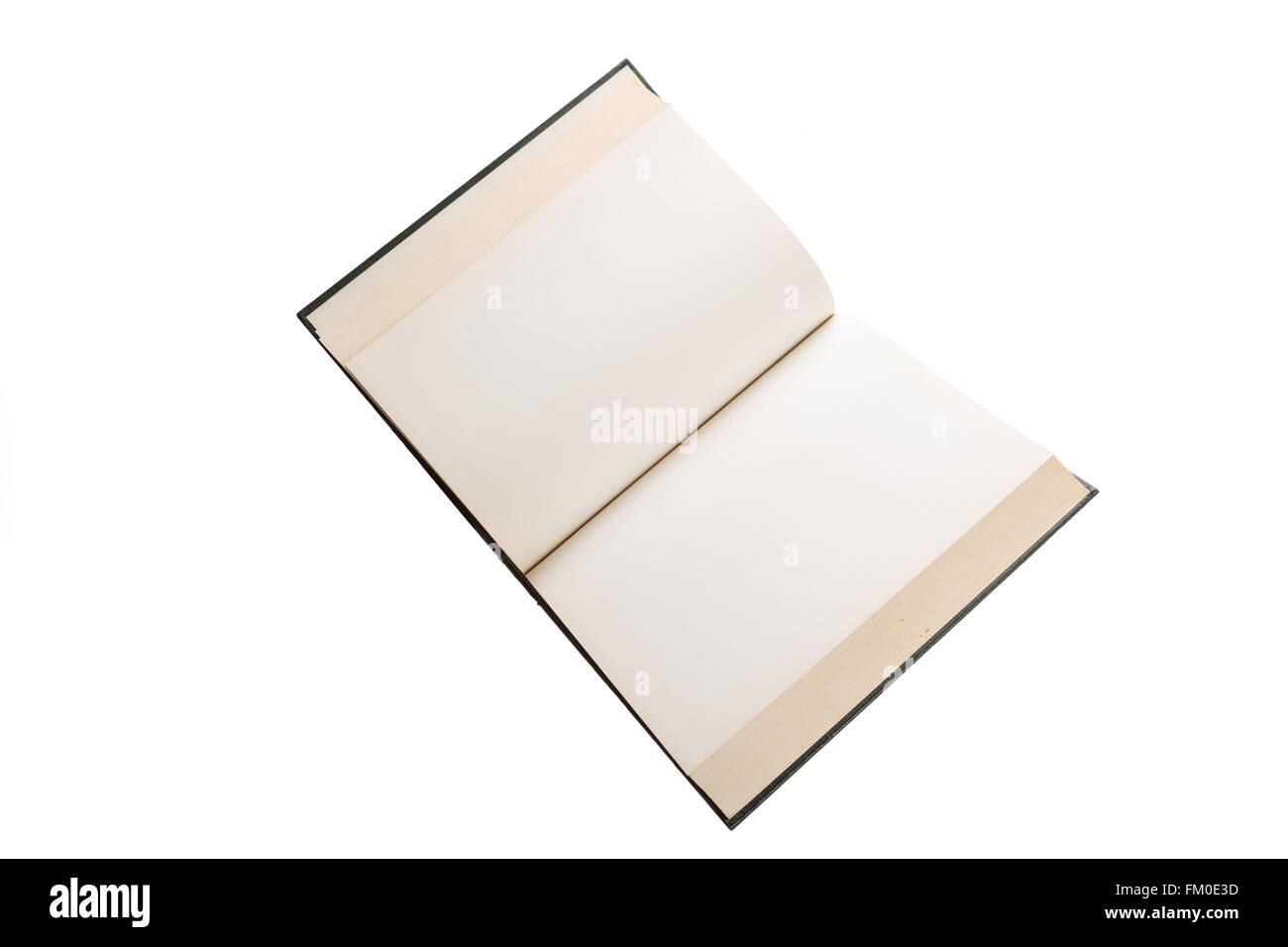 Blank white pages in an open hardcover book isolated on a white ...