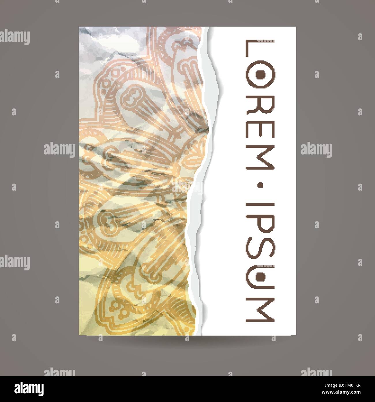 Vector background of crumpled torn paper with floral circular pattern ...