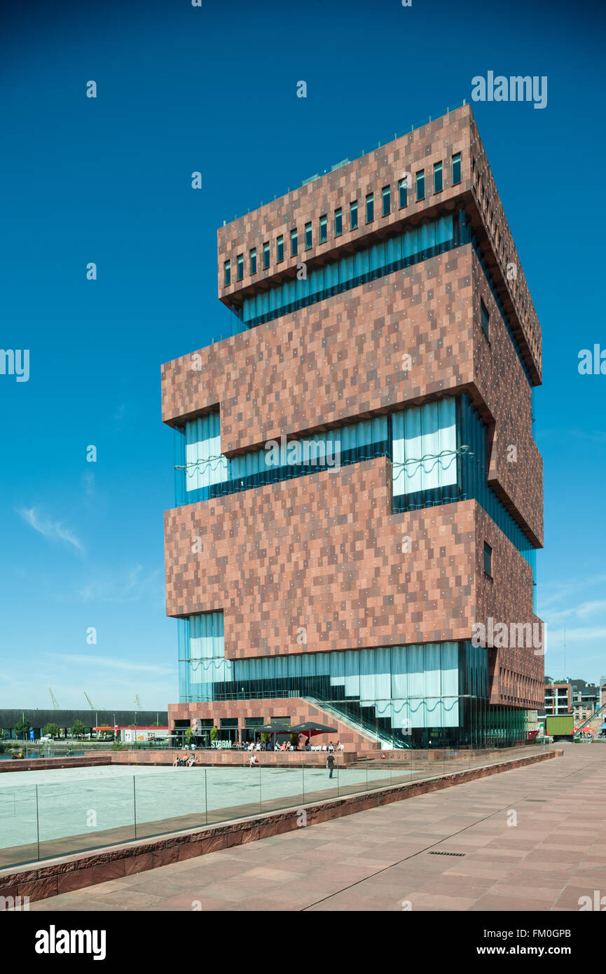 Belgium, Antwerp, full height view of the MAS museum Stock Photo - Alamy