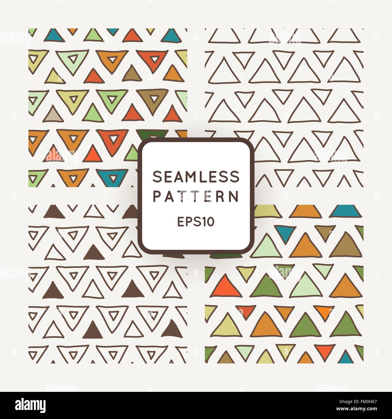 Vector set of seamless geometric patterns of crooked triangles Stock ...