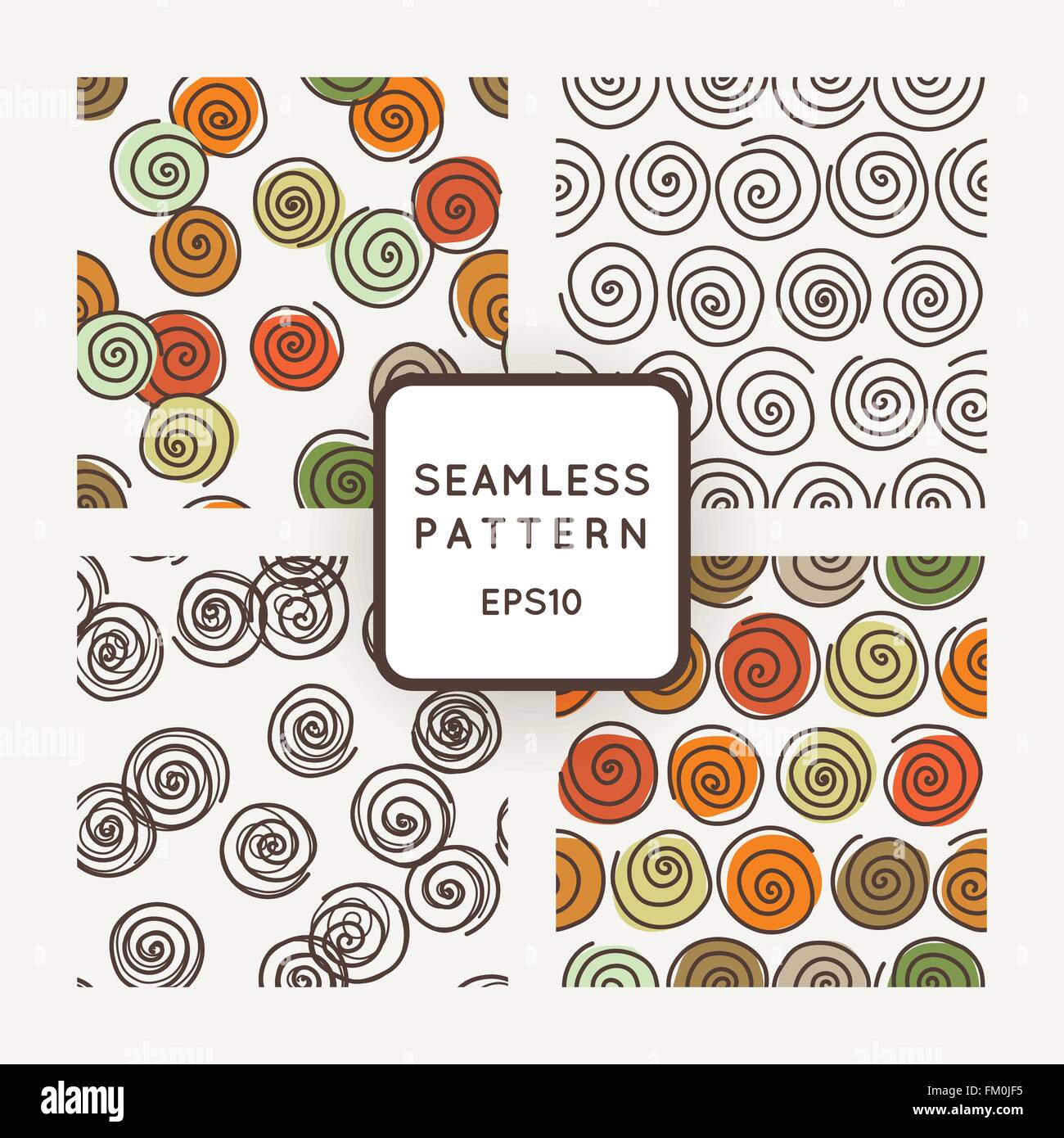 Vector set of seamless geometric patterns of crooked spirals and stains ...