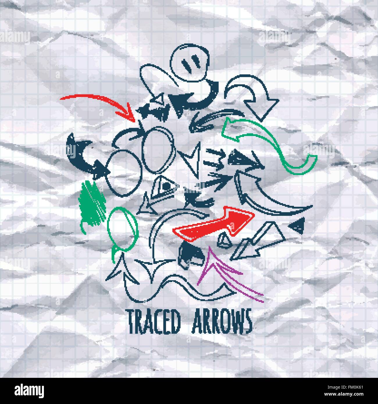 Vector background with a variety of hand-painted arrows on the rumpled ...