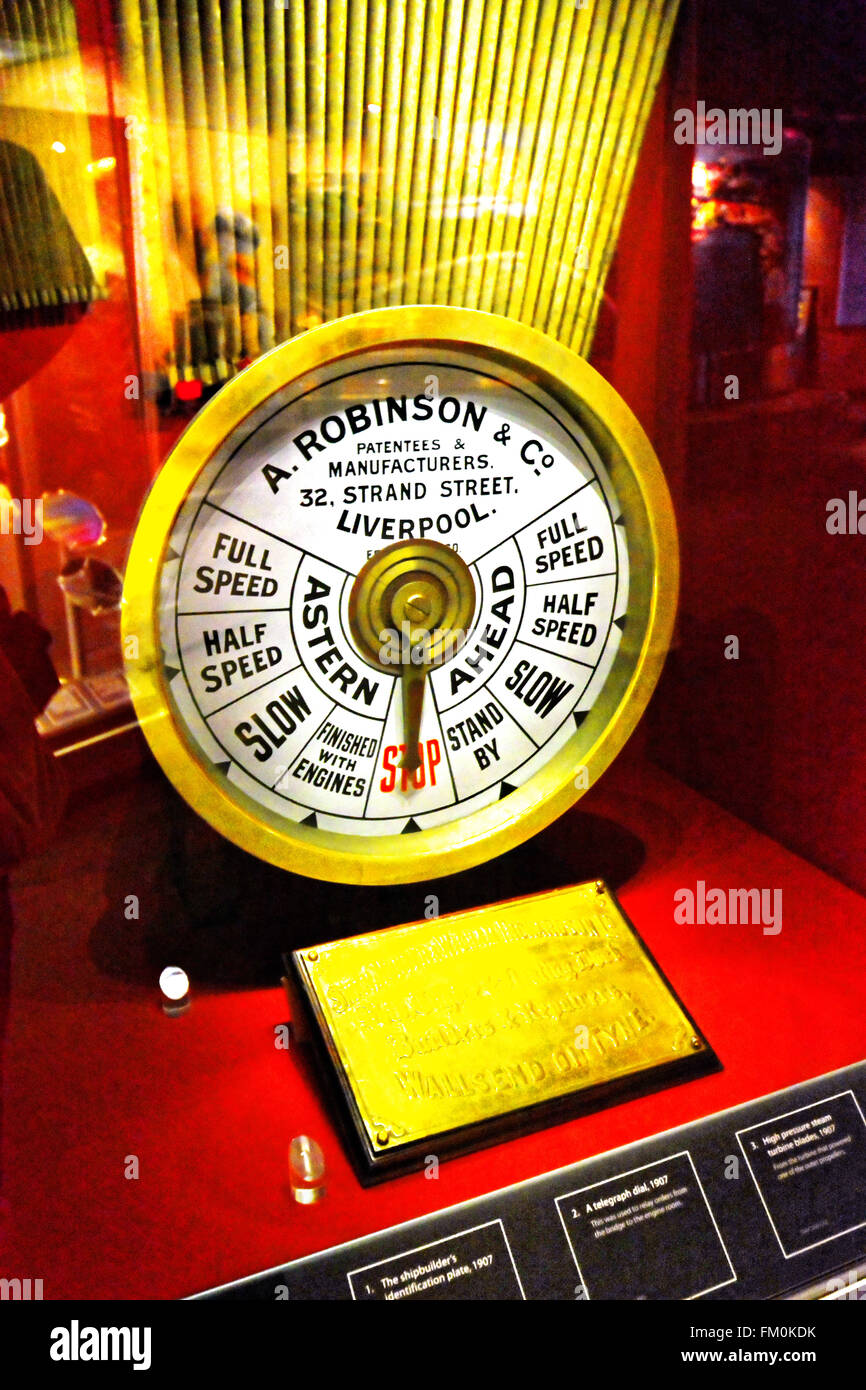 Mauretania engine telegraph control dial Newcastle Stock Photo - Alamy