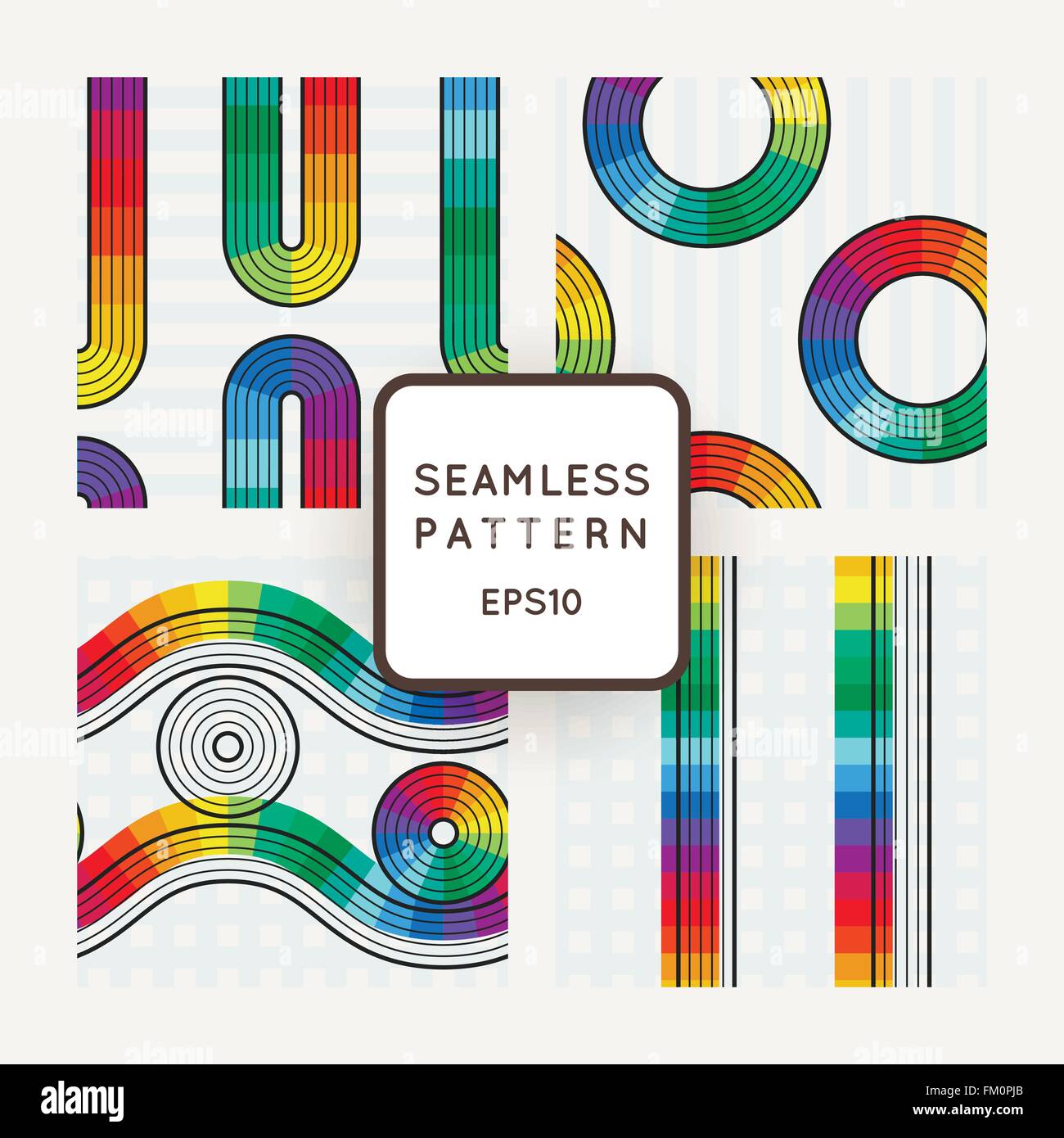 Set of vector seamless patterns of striped geometric shapes with ...