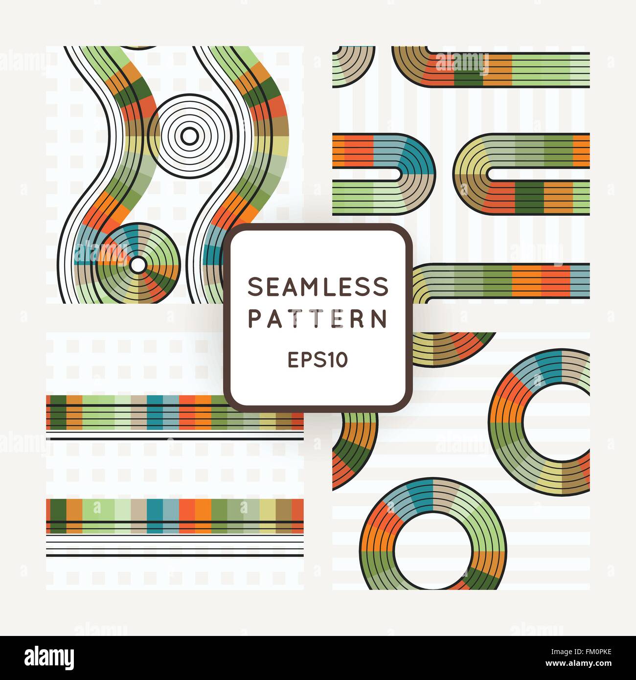 Set of vector seamless patterns of striped geometric shapes with ...