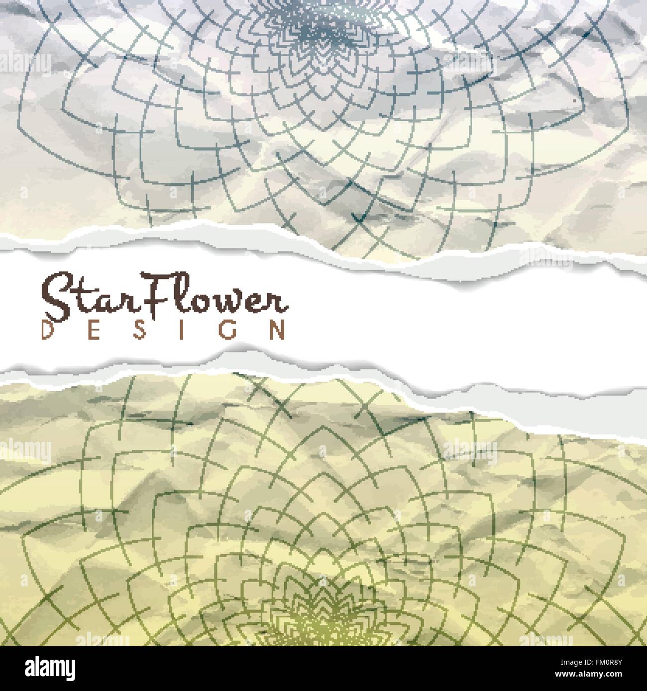 Vector background of crumpled torn paper with floral circular pattern ...