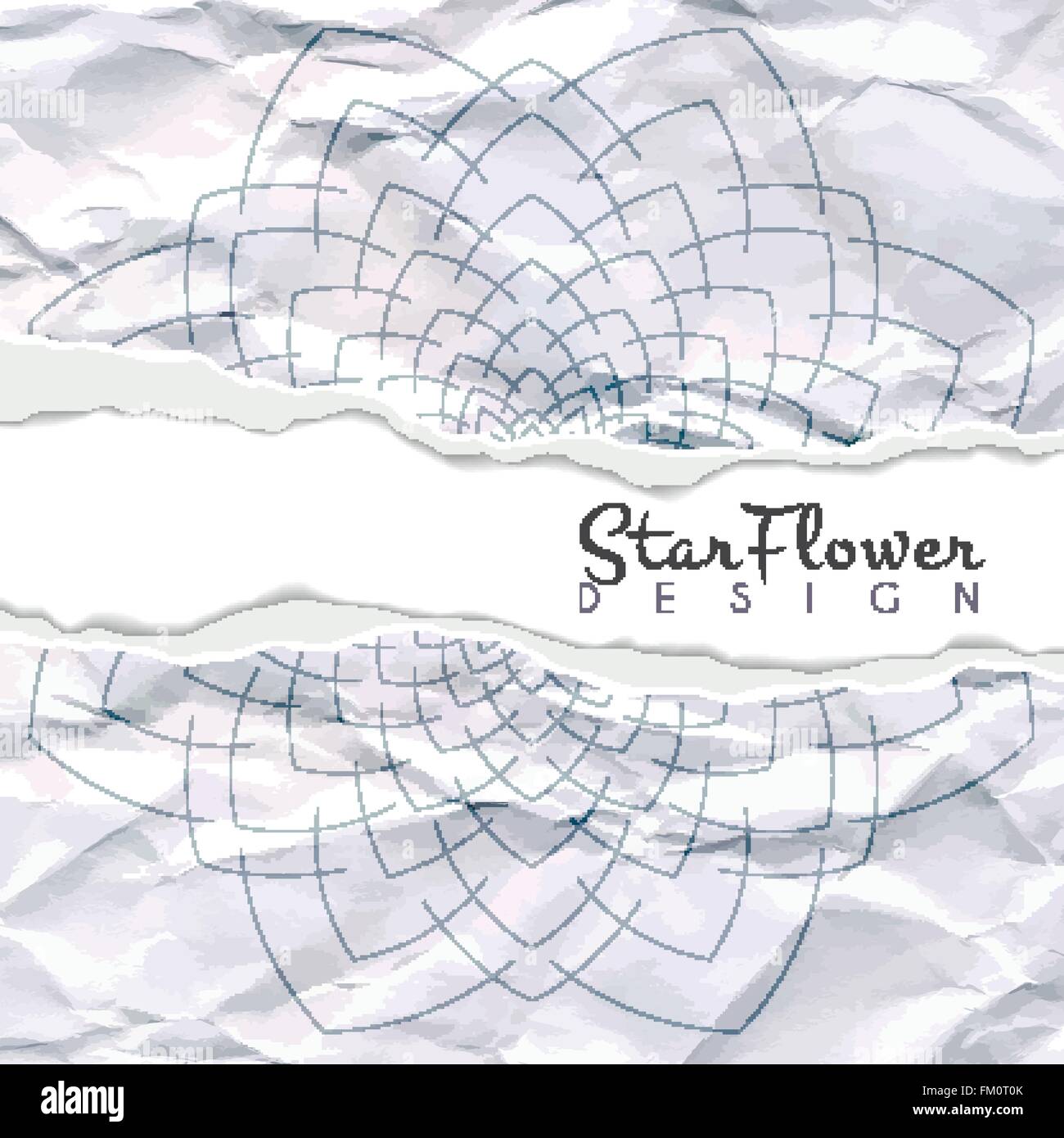 Vector background of crumpled torn paper with floral circular pattern ...