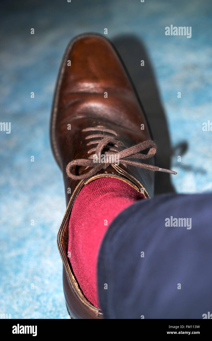 Leather shoes and red socks Stock Photo - Alamy