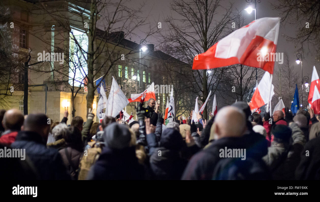 Warsaw, Poland. 10th Mar, 2016. People take part in a demonstration ...