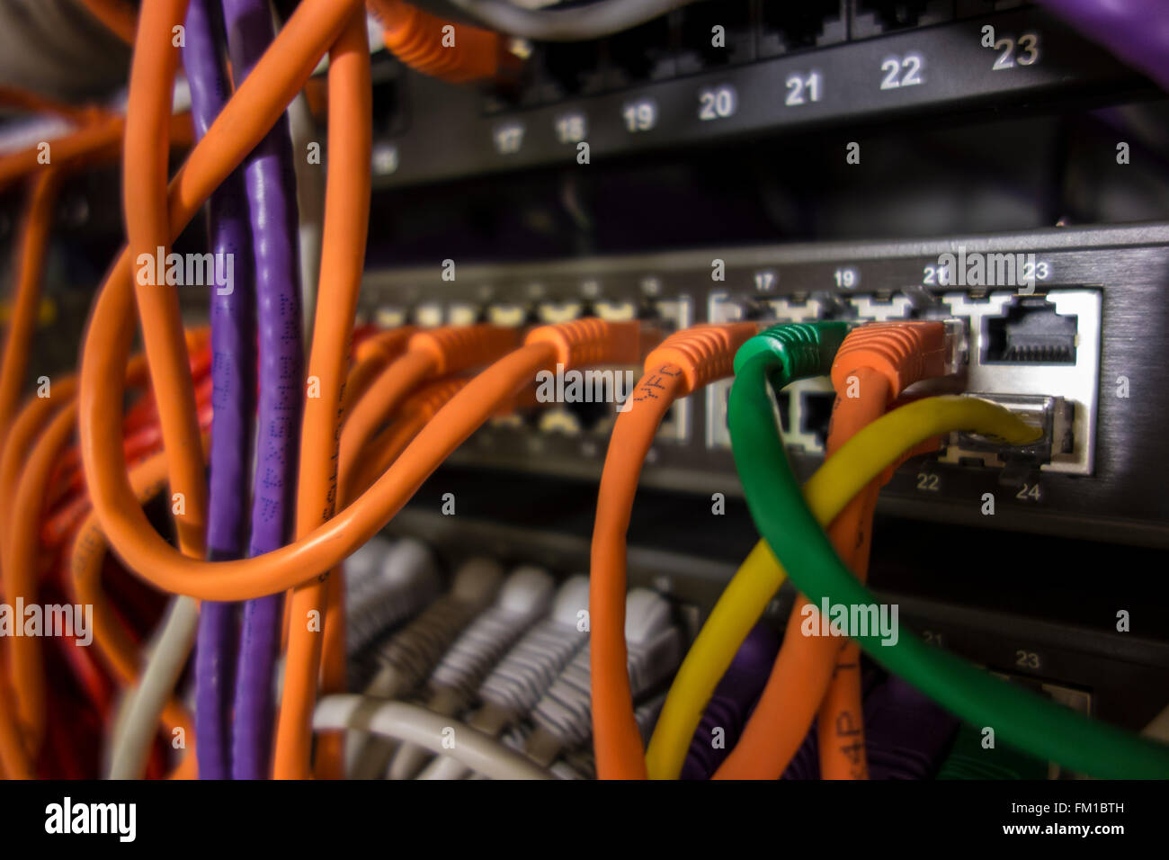 Coloured wiring in the rear of a server unit Stock Photo - Alamy
