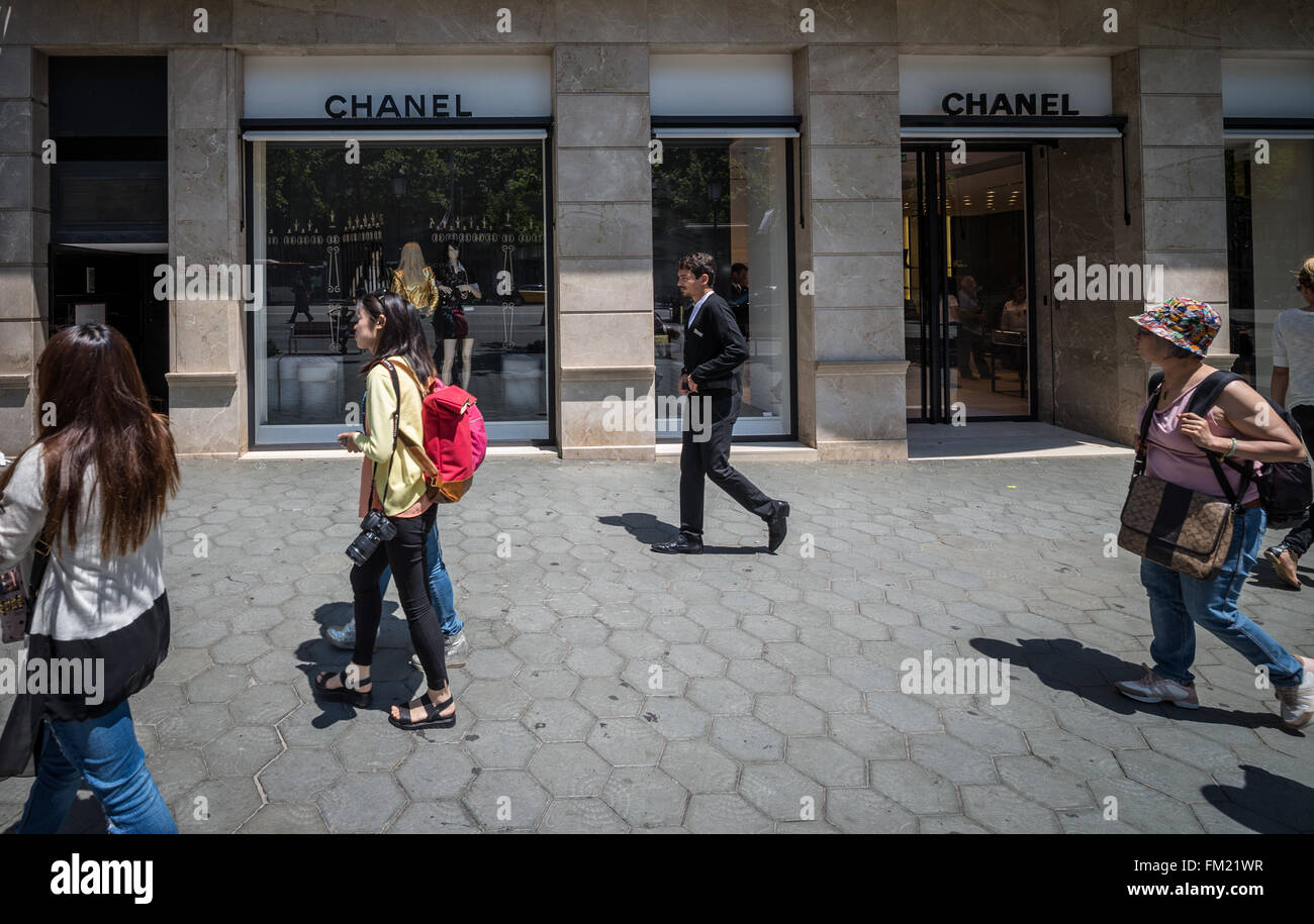 Chanel store at Passeig de Gracia avenue in Barcelona, Spain Stock ...