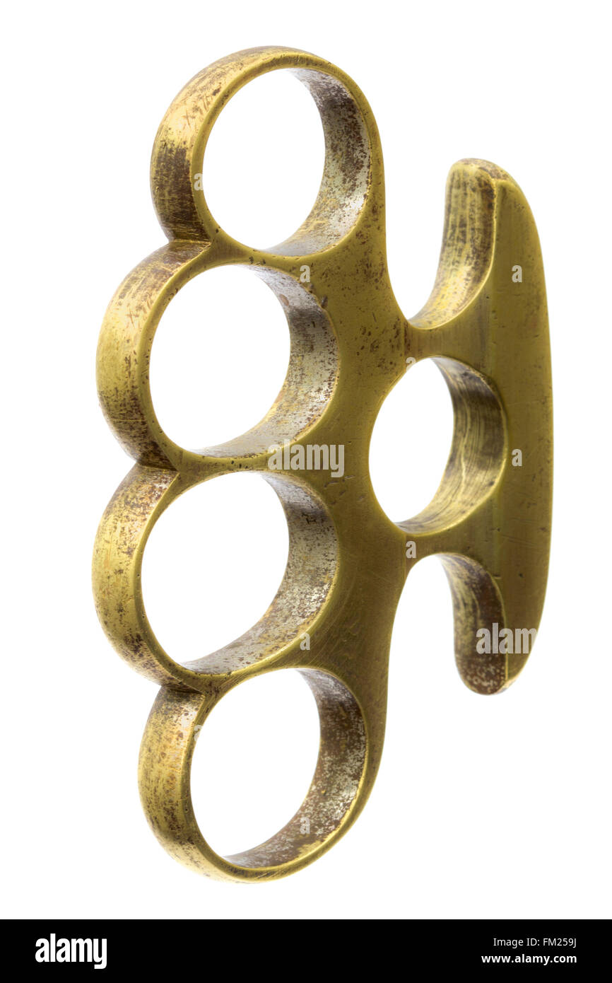 Brass knuckle-duster, weapon for hand, isolated on white background ...