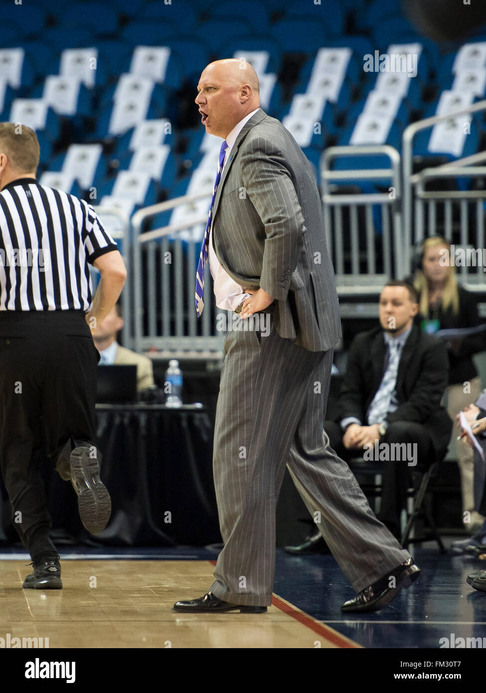 Orlando, FL, USA. 10th Mar, 2016. ECU head coach Jeff Lebo reacts from ...