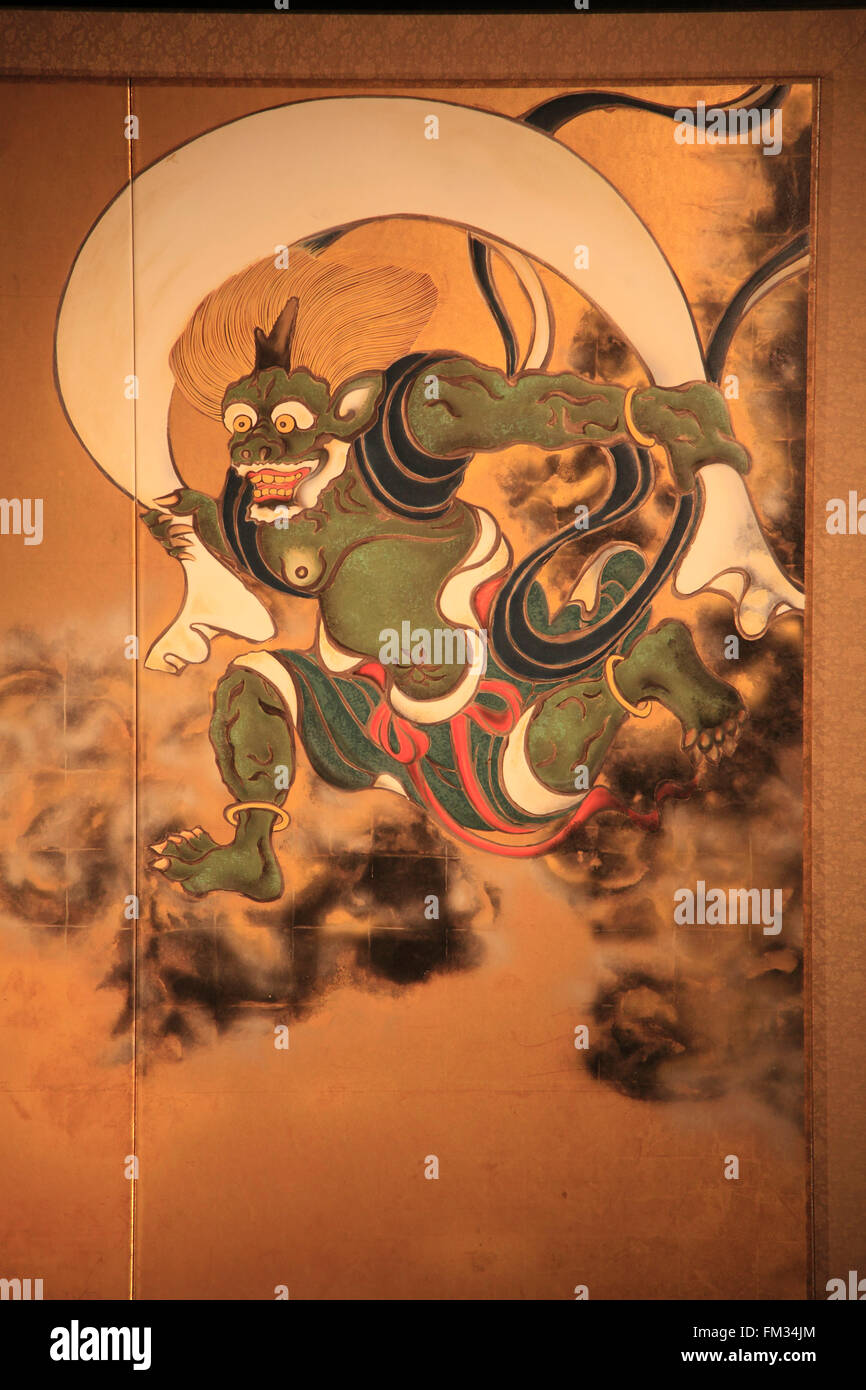 Japan; Kyoto, Kenninji Temple, Raijin, screen painting, by Tawaraya ...