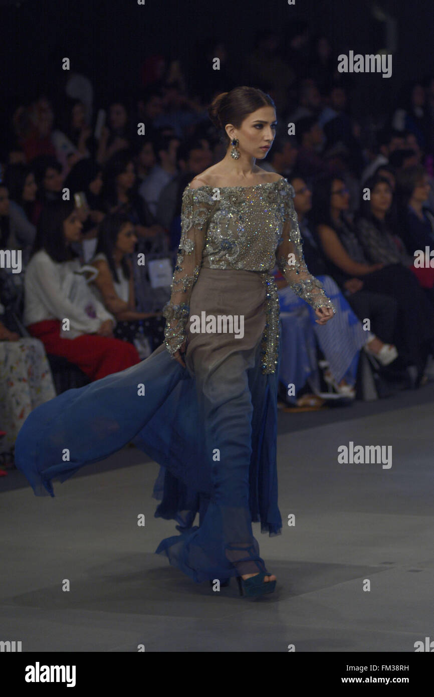 Lahore, Pakistan. 10th Mar, 2016. Pakistani model presents creations by ...