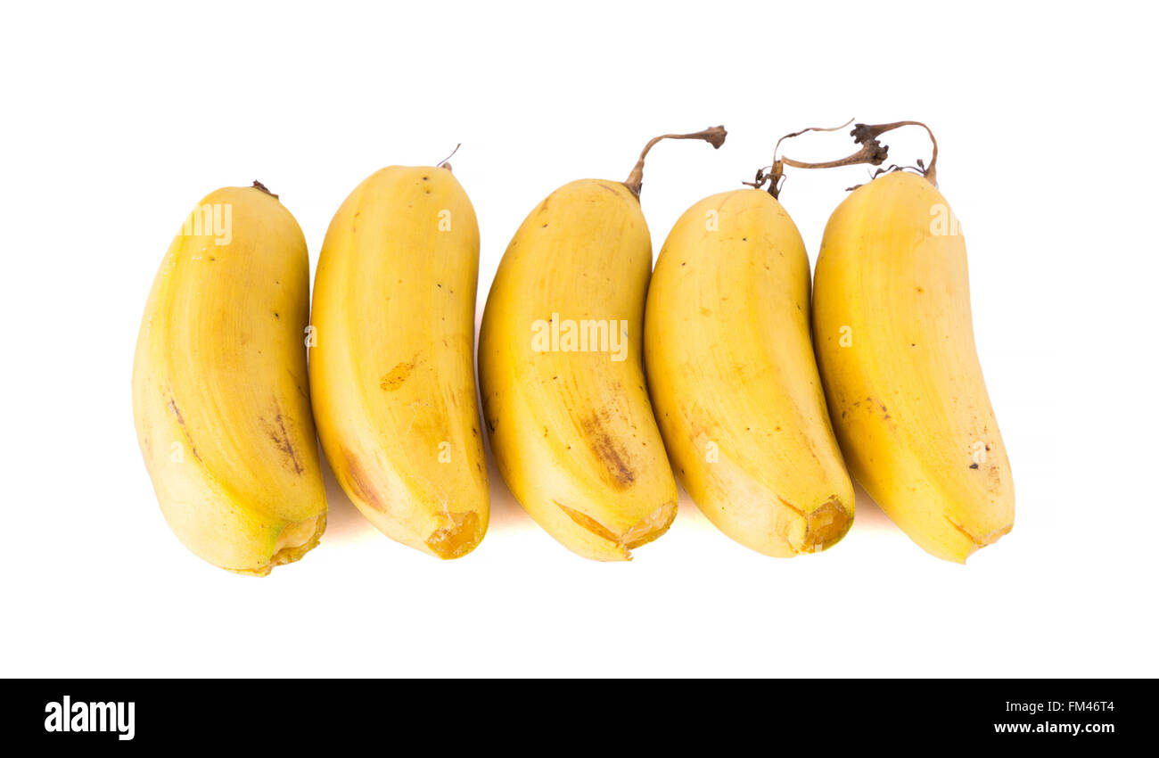 Five banana fruit arranged on white background Stock Photo - Alamy