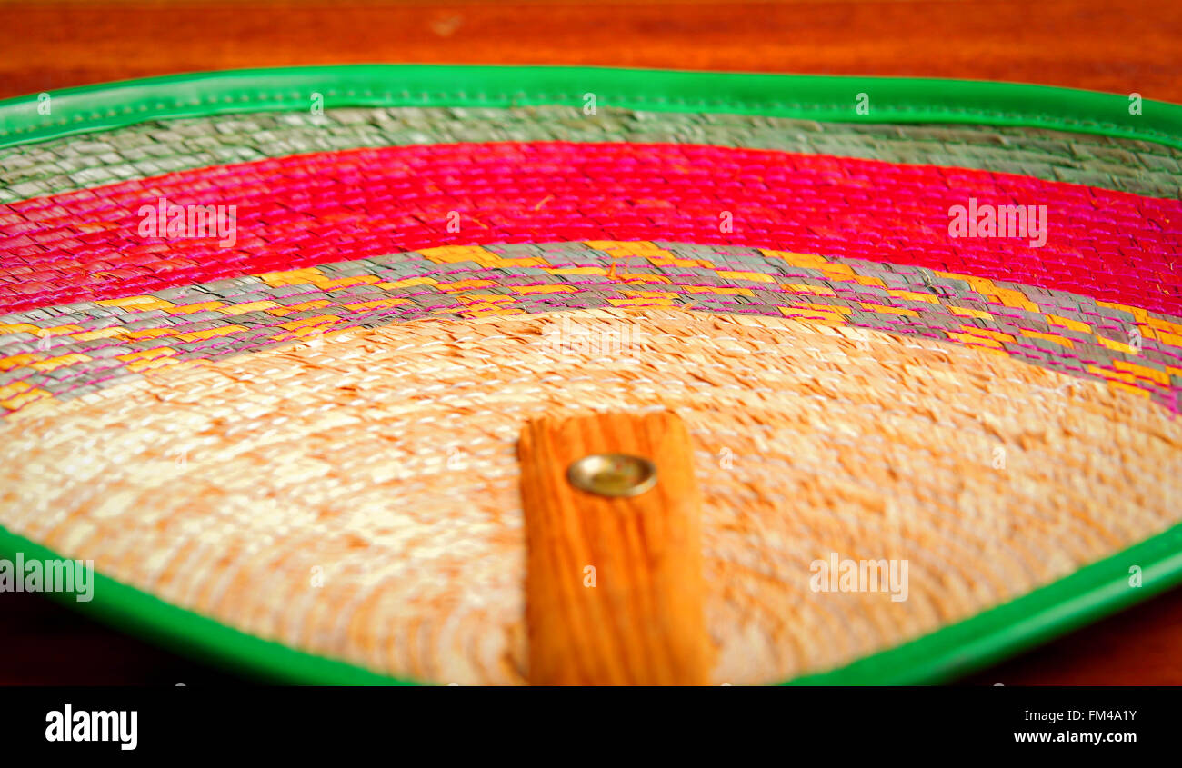 Closeup kitchen accessory of hemp material, typical andean colors and ...
