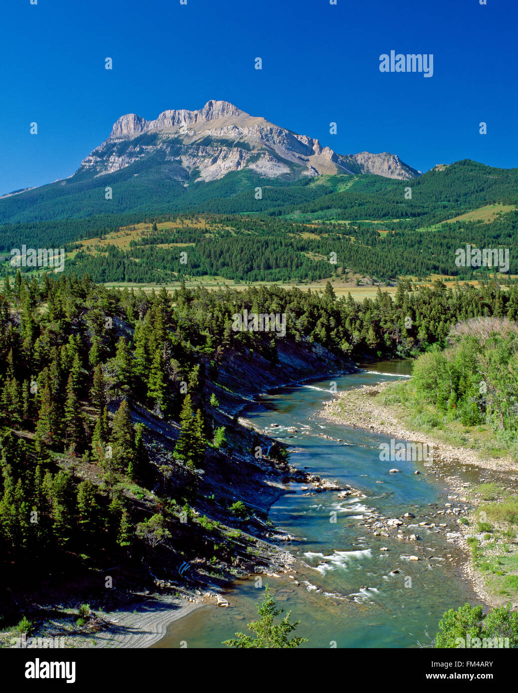 sun river below sawtooth ridge on the rocky mountain front near augusta ...