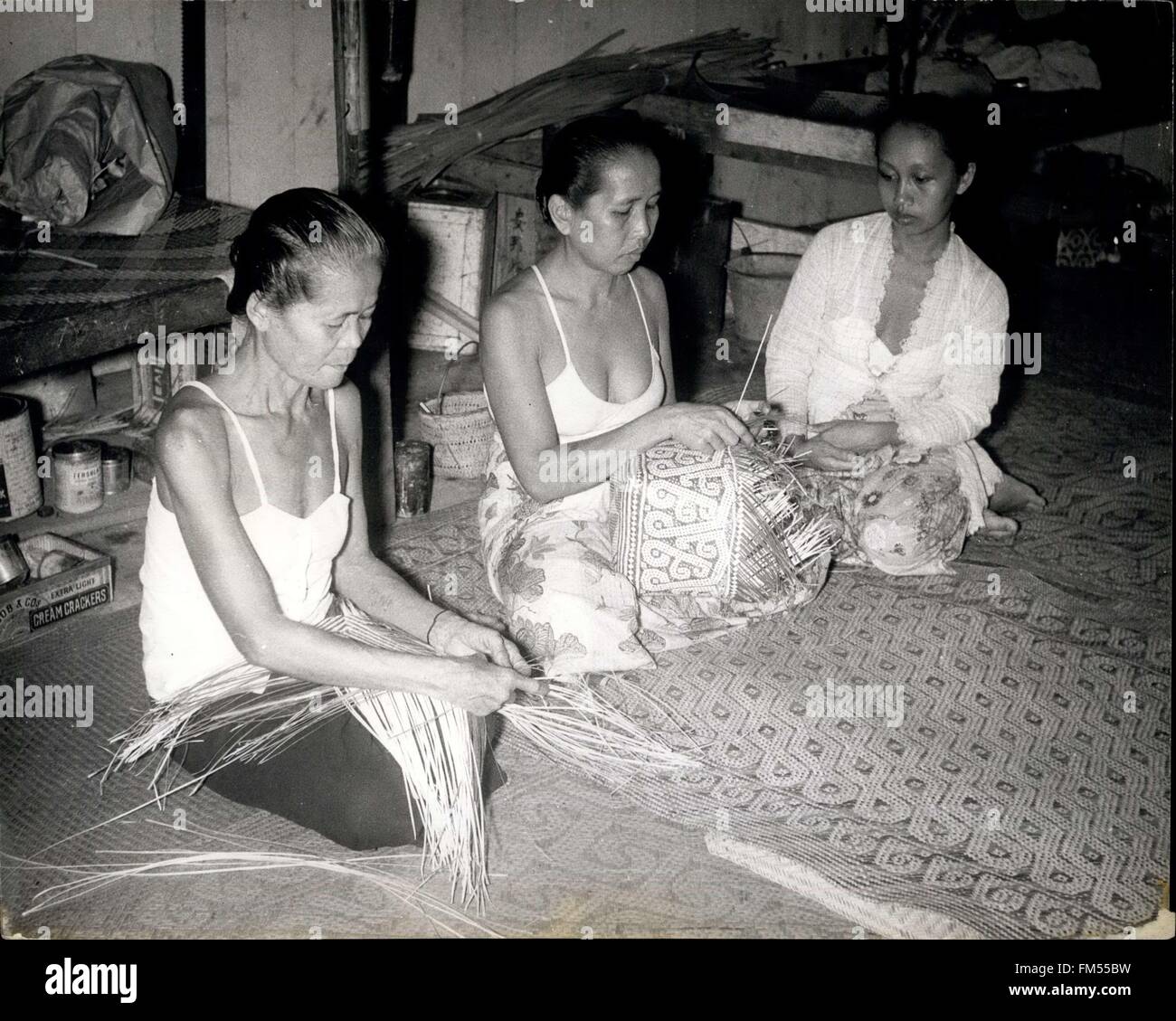 1968 - Native women make colorful baskets. Sarawak leper women in the ...