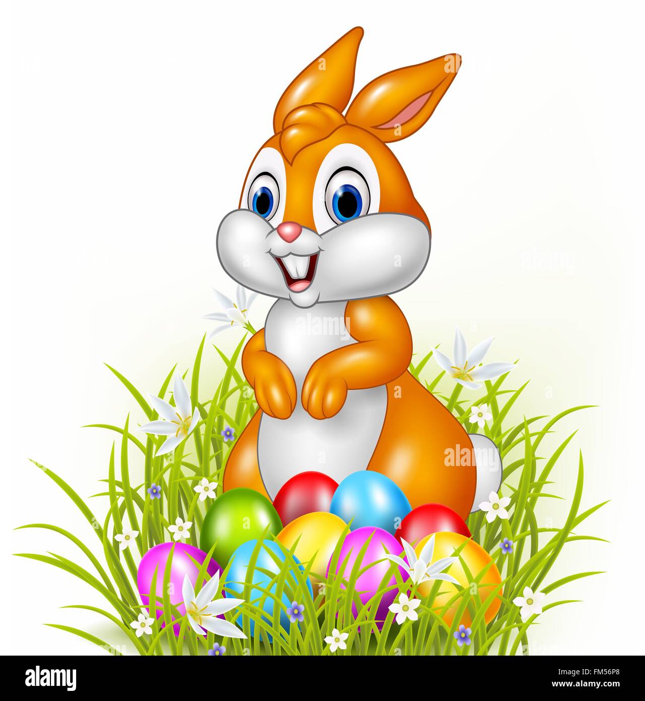 Cartoon bunny with easter eggs Stock Photo - Alamy