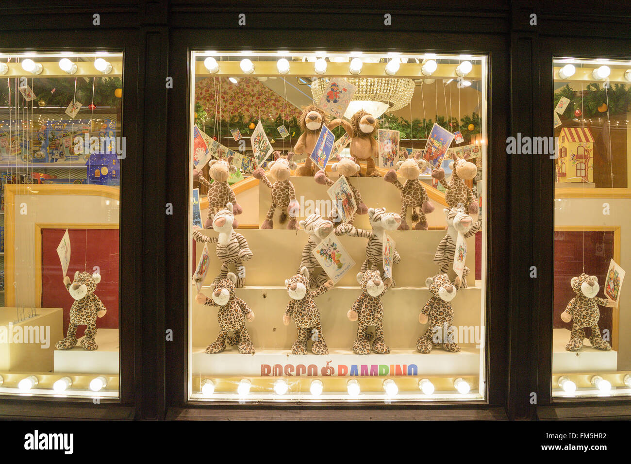 Moscow, Russia - January 05, 2016: Christmas toys in the shop window ...