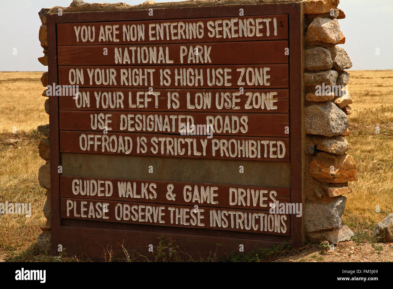 Serengeti entrance sign with traffic instructions for incoming vehicles ...