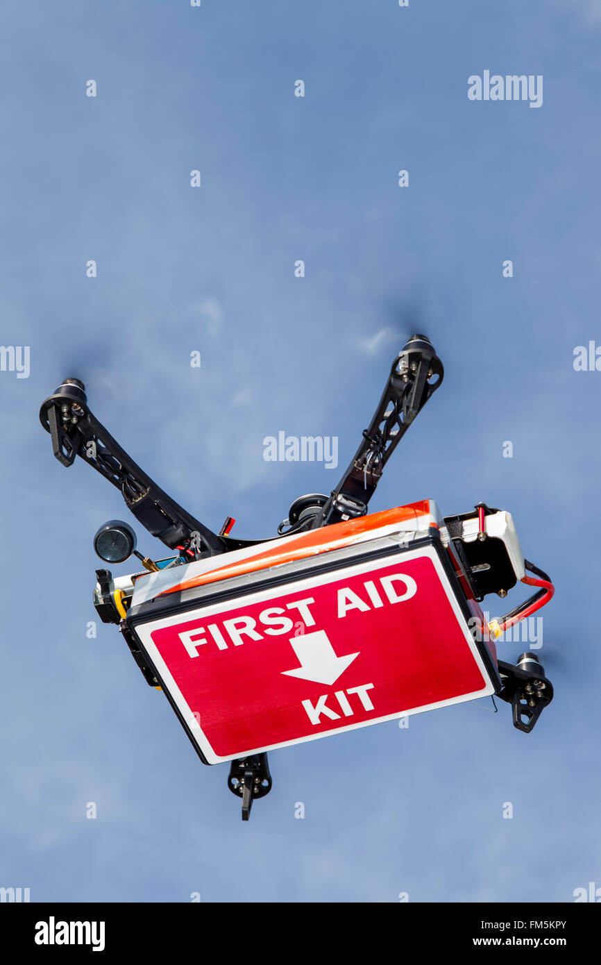 UAV drone quadrocopter with modern GPS navigation transporting First ...