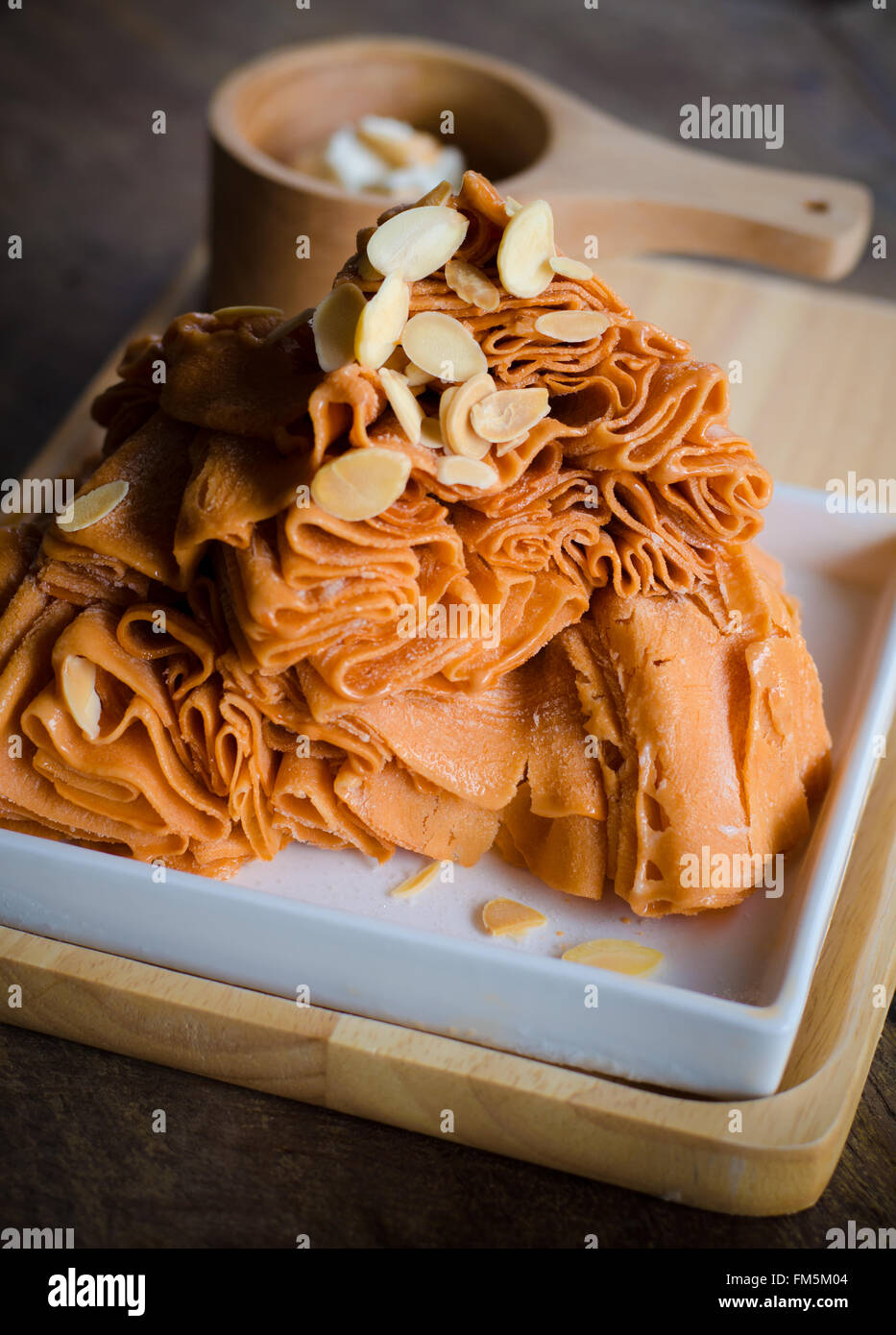 Ice frappe with red tea flavored and almond (Chui hoah-Bing Stock Photo ...