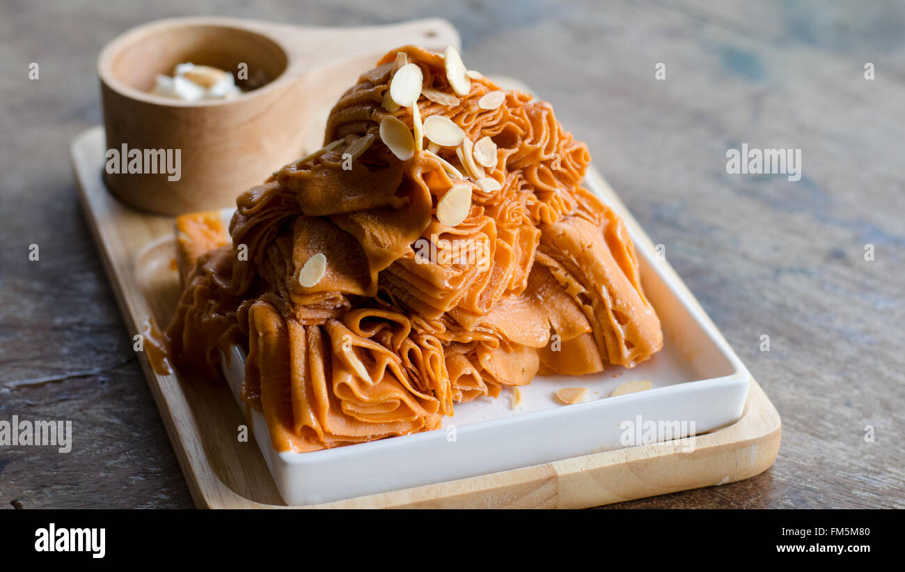 Ice frappe with red tea flavored and almond (Chui hoah-Bing Stock Photo ...