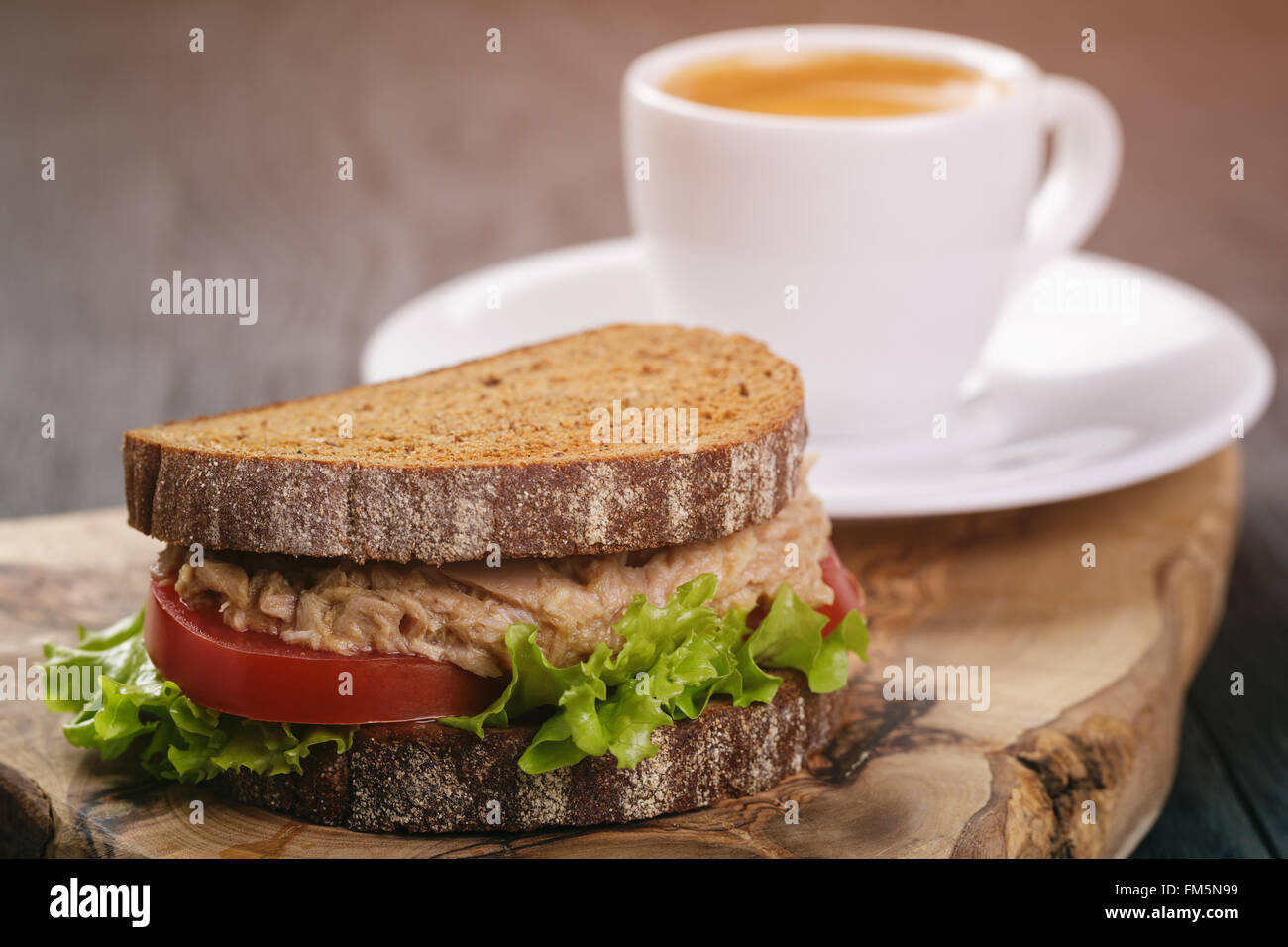 rye bread sandwich with tuna and coffee Stock Photo - Alamy