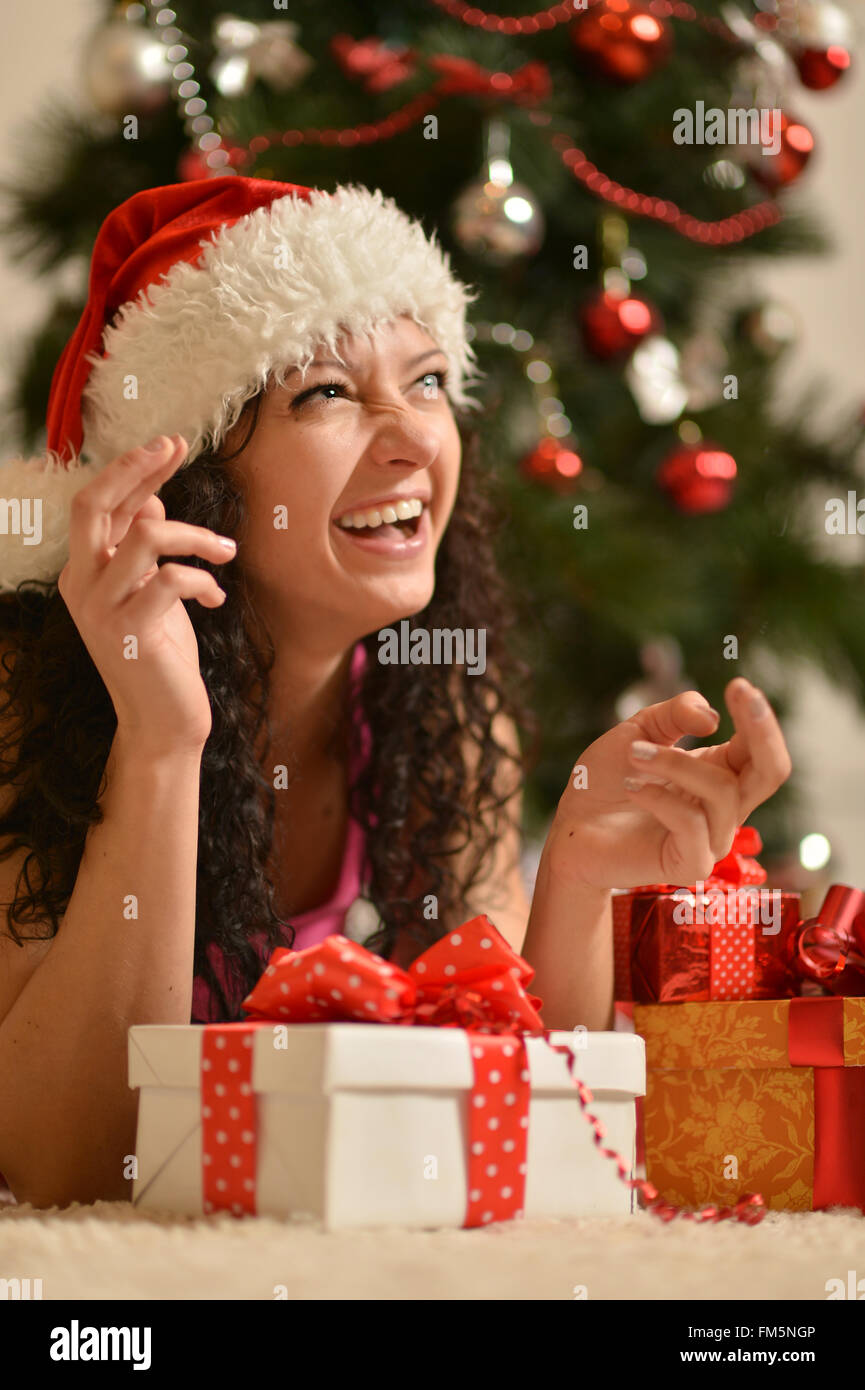 Woman with gift boxes Stock Photo - Alamy