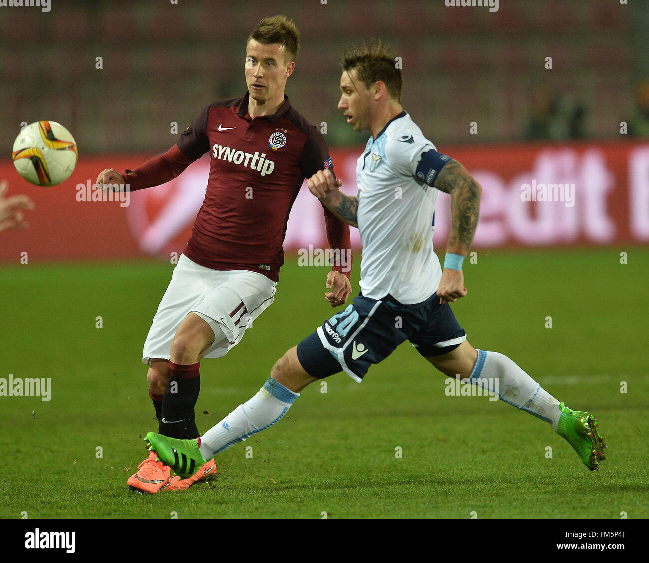 Prague, Czech Republic. 10th Mar, 2016. Lukas Marecek of Sparta, left ...