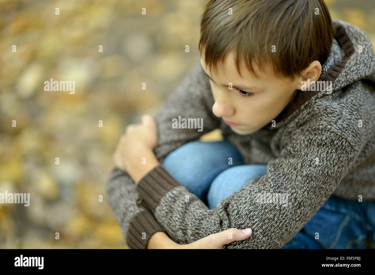 sad boy in autumn park Stock Photo - Alamy