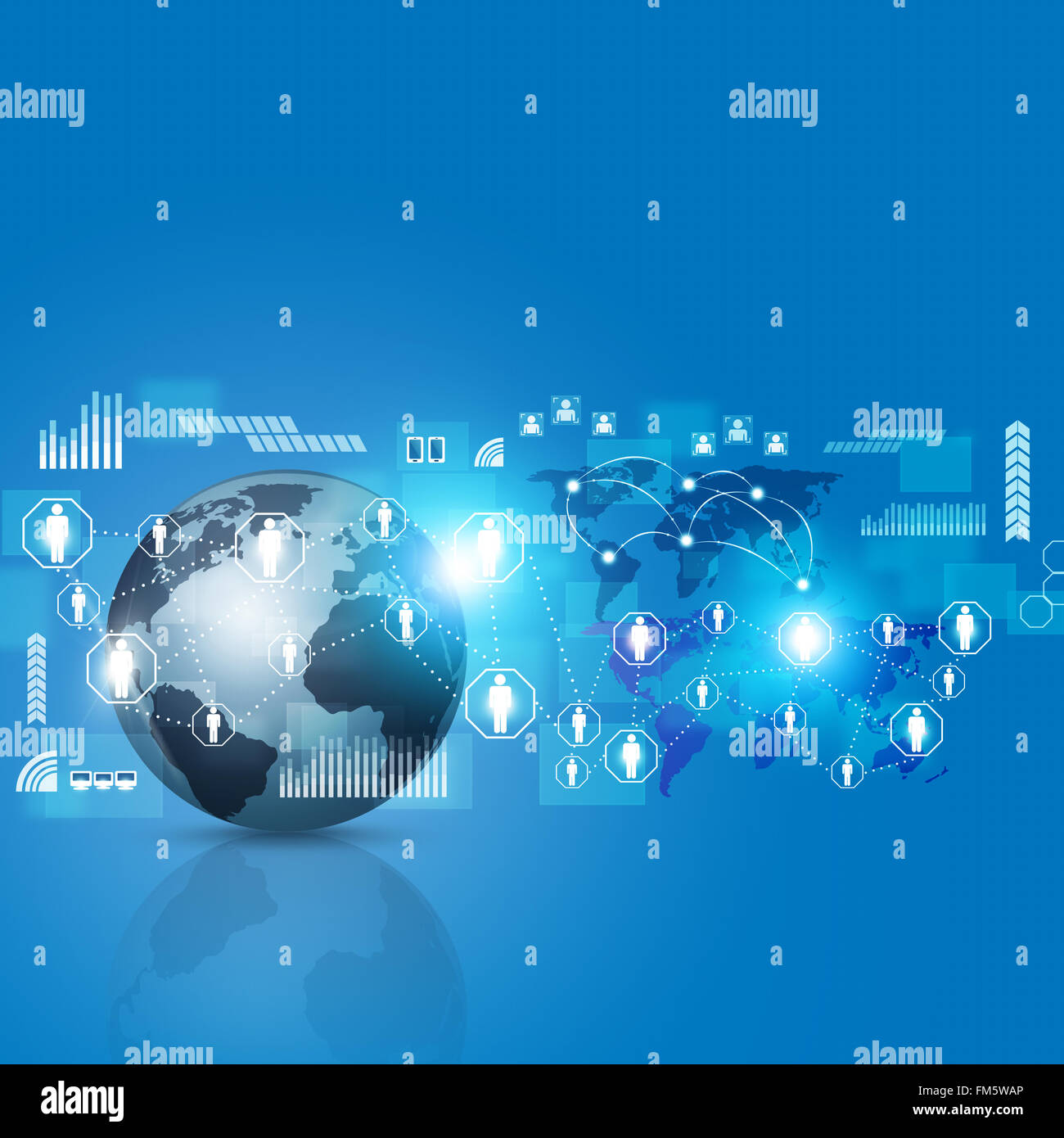 abstract world network business connection blue background Stock Photo ...